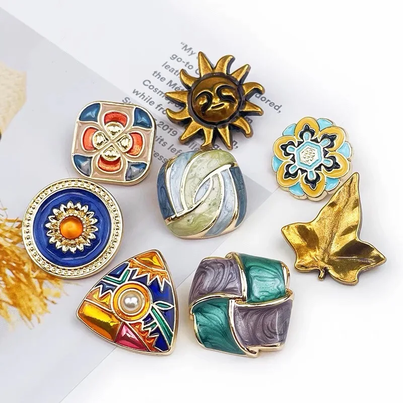 10PCS/Lot Retro Baroque Irregular Metal Button Enamel Color Drop Glue ...