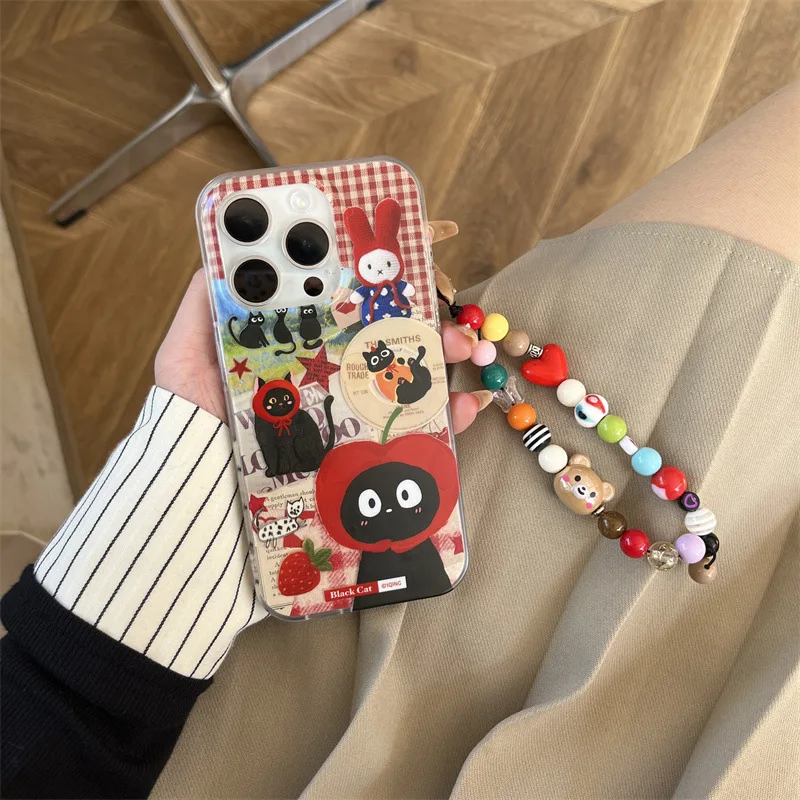Red apple Hat Black Cat strawberry Funny Retro Phone Case For iPhone 17 ...