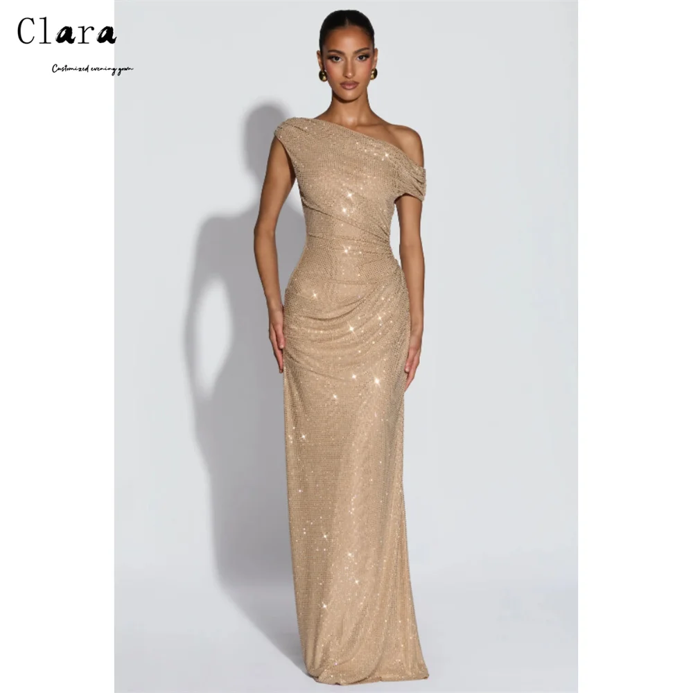 Clara Custom Champagne Fishtail Off-shoulder Shiny Elegant Evening ...
