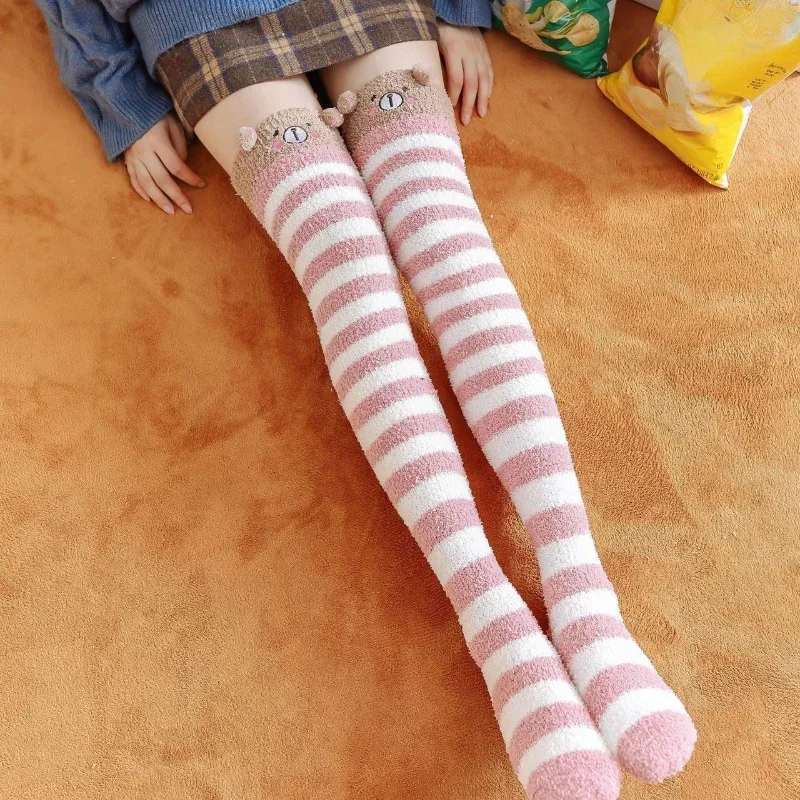 Japanese-Mori-Girl-Animal-Modeling-Knee-Socks-Striped-Cute-Compression ...