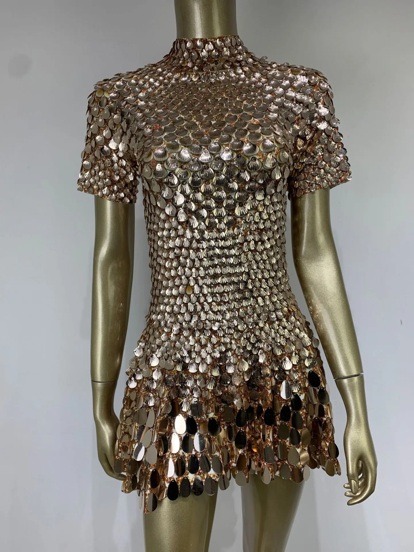 Women-Sexy-Shell-Designer-Gold-Mini-Dress-Birthday-Party-Dancer-Singer ...