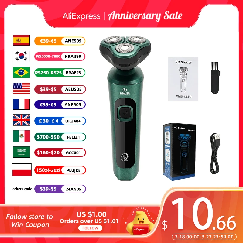 Green-Smart-Electric-Shaver-LCD-Digital-Display-Three-head-Floating ...