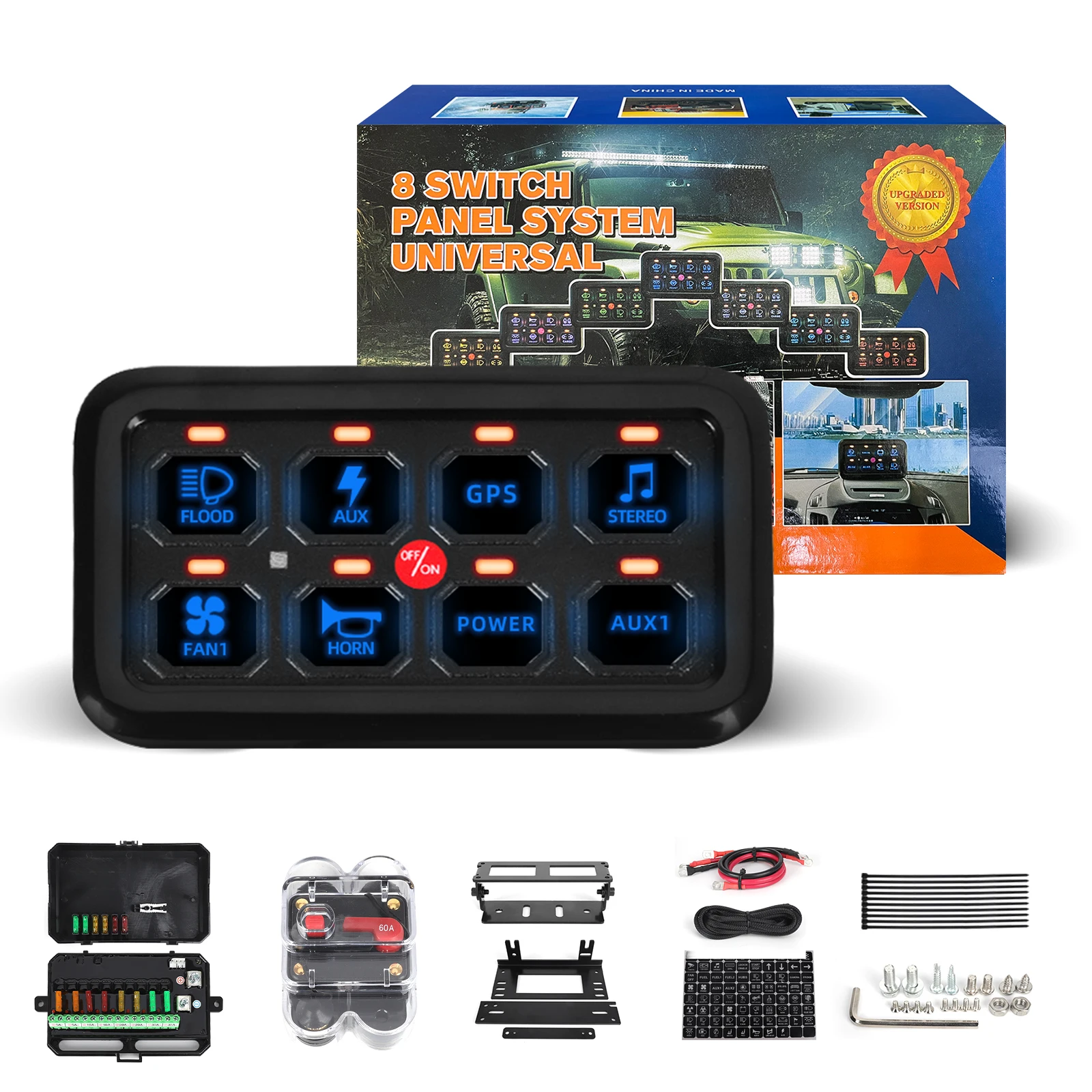 Universal Car 12V 8 Gang On Off Control Switch Panel Automatic Dimmable ...