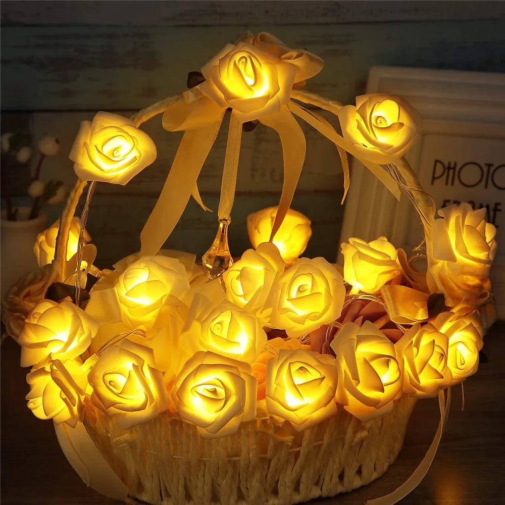 LED Rose Flower String Lights 6.6 ft 20 LEDs Battery Operated Indoor ...