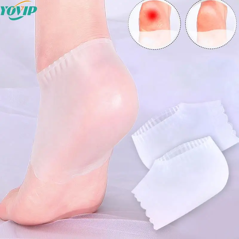 실리콘 발 관리 양말 보습 젤 뒤꿈치 얇은 양말 금이 간 발 스킨 케어 프로텍터 레이스 뒤꿈치 커버 1 쌍