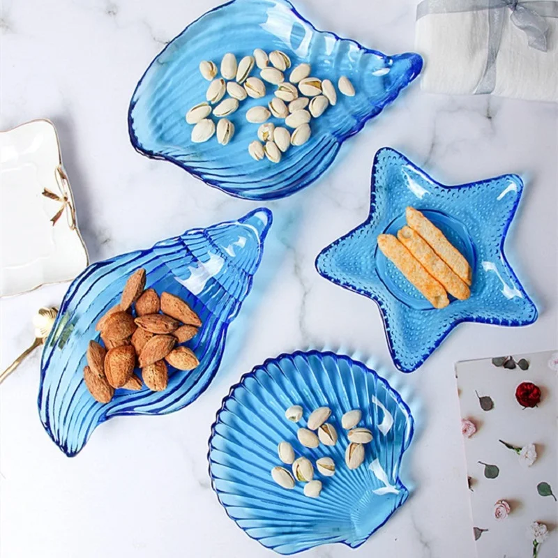 Clear-Gold-Rim-Electroplated-Blue-Sea-Features-Snail-Starfish-Scallop ...
