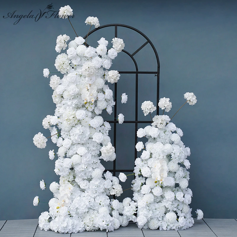 Pure White Rose Orchid Pompom 5D Floral Arrangement Wedding Backdrop ...