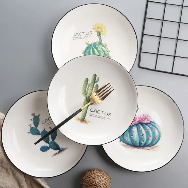 8 inch Cactus Design Dinner Plate Deep Cactus Prickly Pear Tableware ...