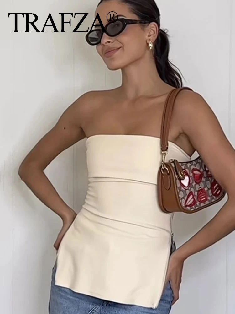 TRAFZA-Women-s-Strapless-Tube-Corset-Side-Zipper-Tops-Solid-Vintage-Off ...