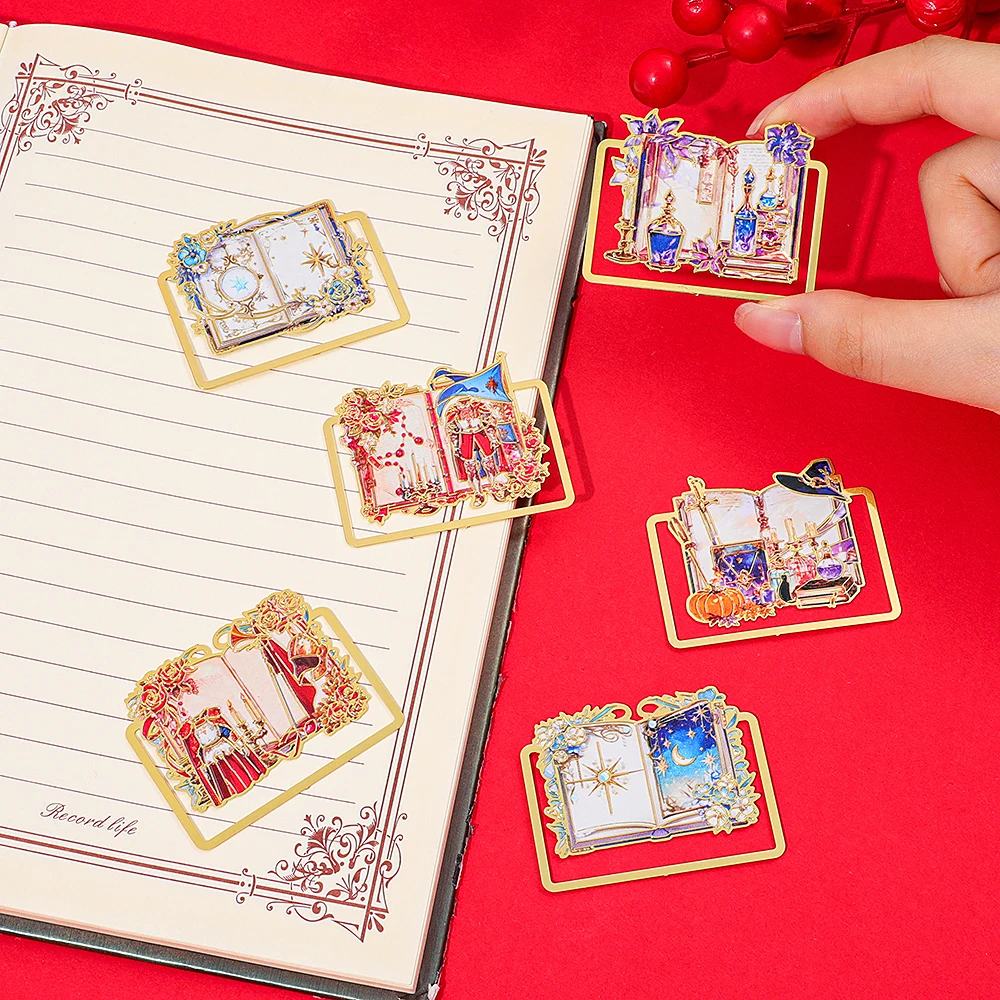 Creative Colored Magic Book Themed Metal Bookmark with a Gold Frame ...