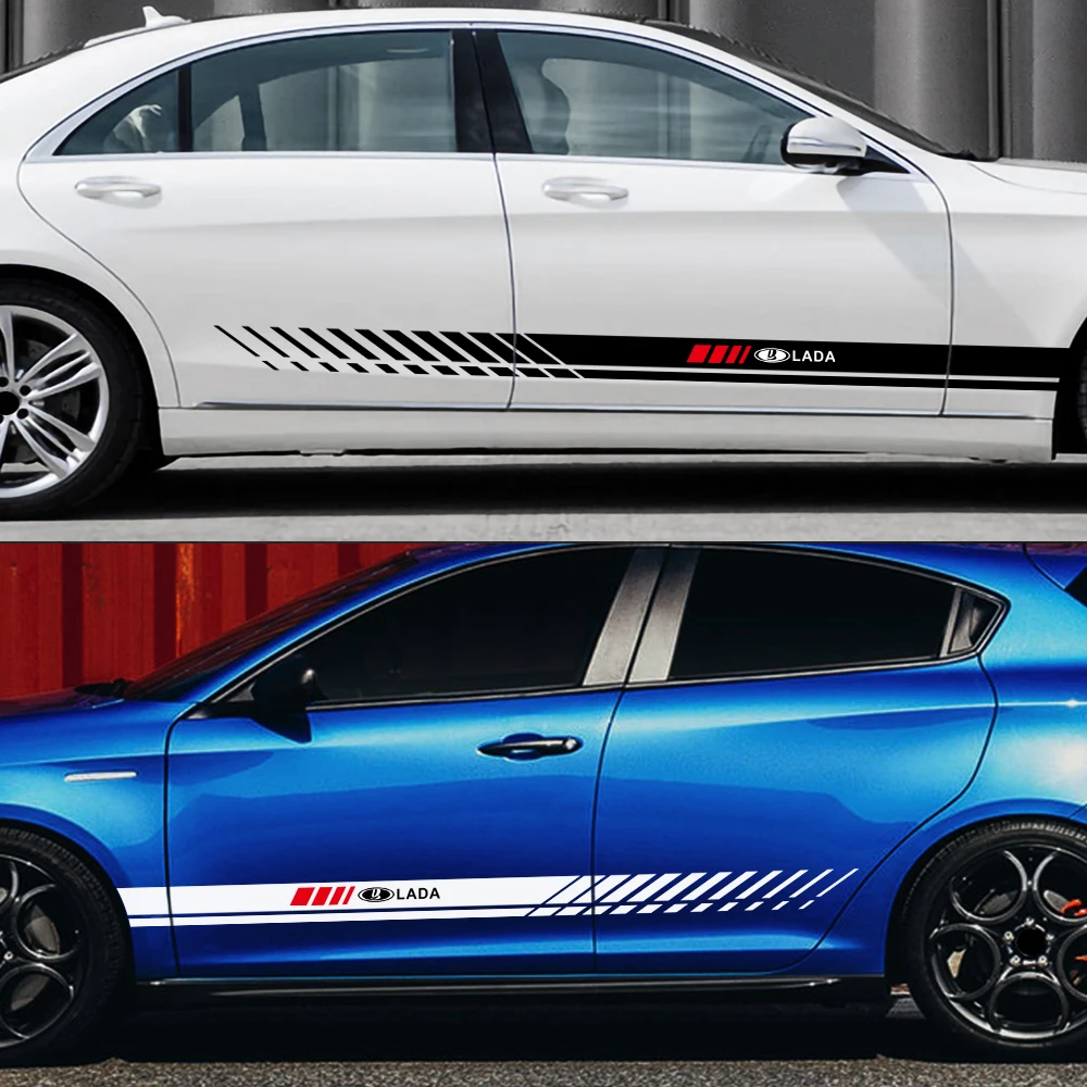 2PCS-Fashion-Car-Side-Body-Stripe-Stickers-Racing-Sport-Decals-For-LADA ...