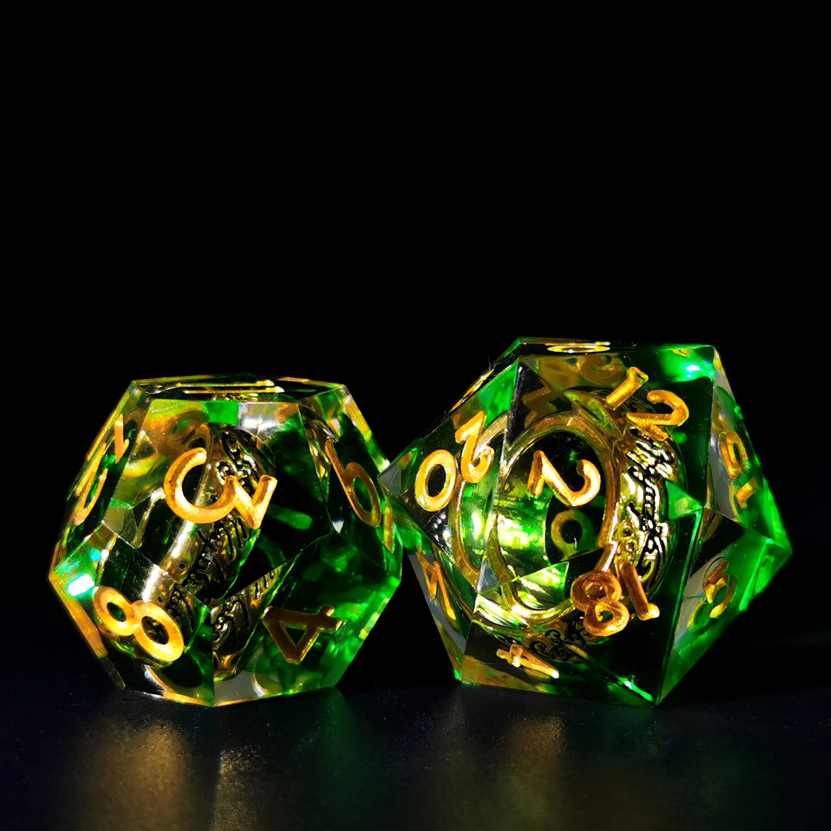 Handmade-Sharp-Edge-Green-Resin-DnD-Dice-Set-7-Piece-Polyhedral-Gaming ...