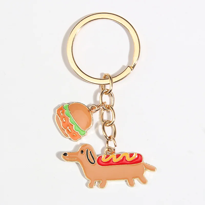 Cute Enamel Keychain Hamburger Hot Dog Key Ring Food Key Chains ...