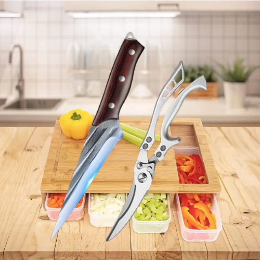 Kitchen-Chef-Knife-with-Scissors-Forged-Stainless-Steel-Bone-Meat ...