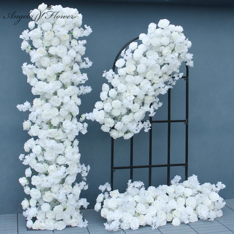 White-Artificial-Rose-Cherry-Blossom-Arch-Decor-Hang-Flower-Row-Wedding ...