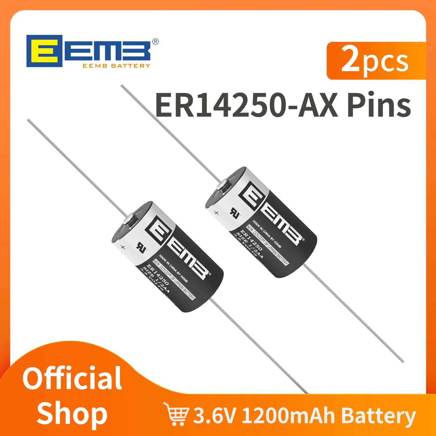 2PCS EEMB 3.6V 1/2 AA Battery ER14250-AX Lithium Battery with AX Pin ...