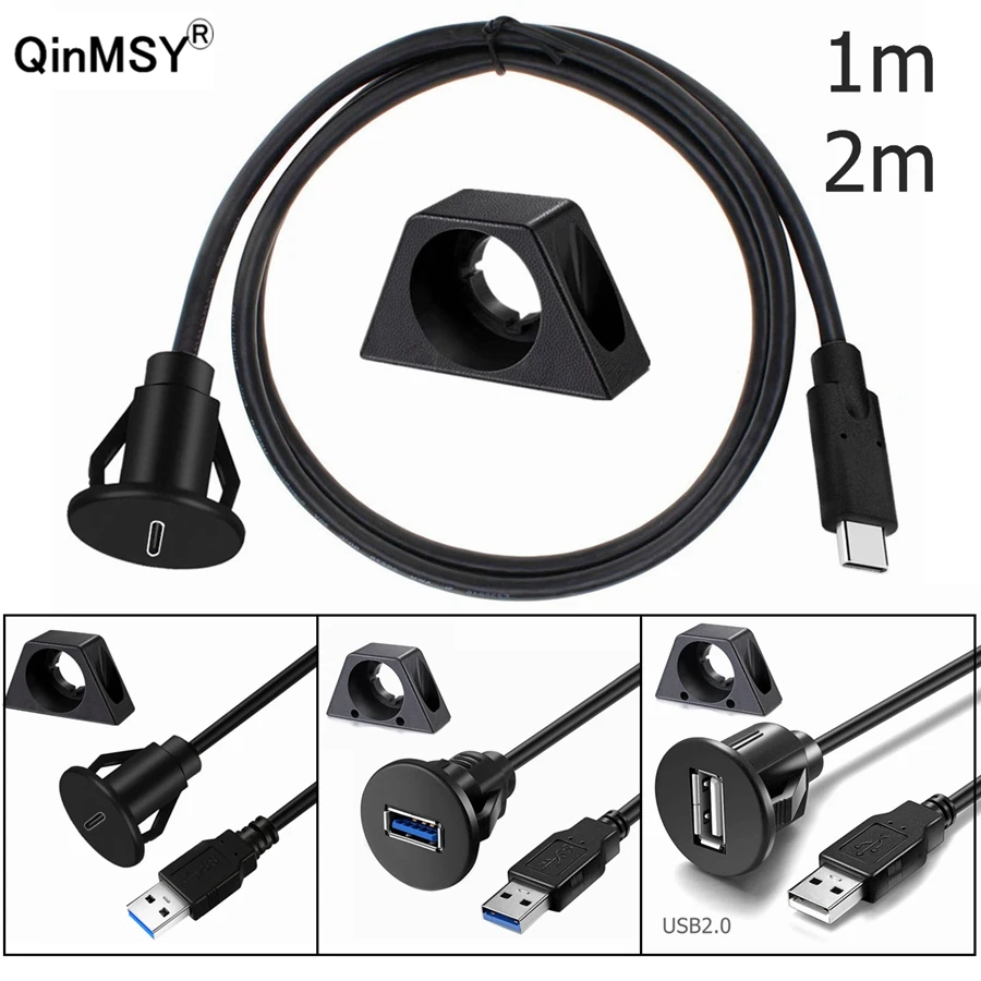 Type C 3.1 Car Flush Mount Cable USB C Panel Mount Male to Female ...