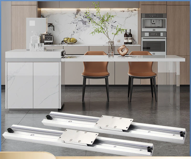 Open Kitchen Island Table Heavy Rail Table Top Translation Sliding ...