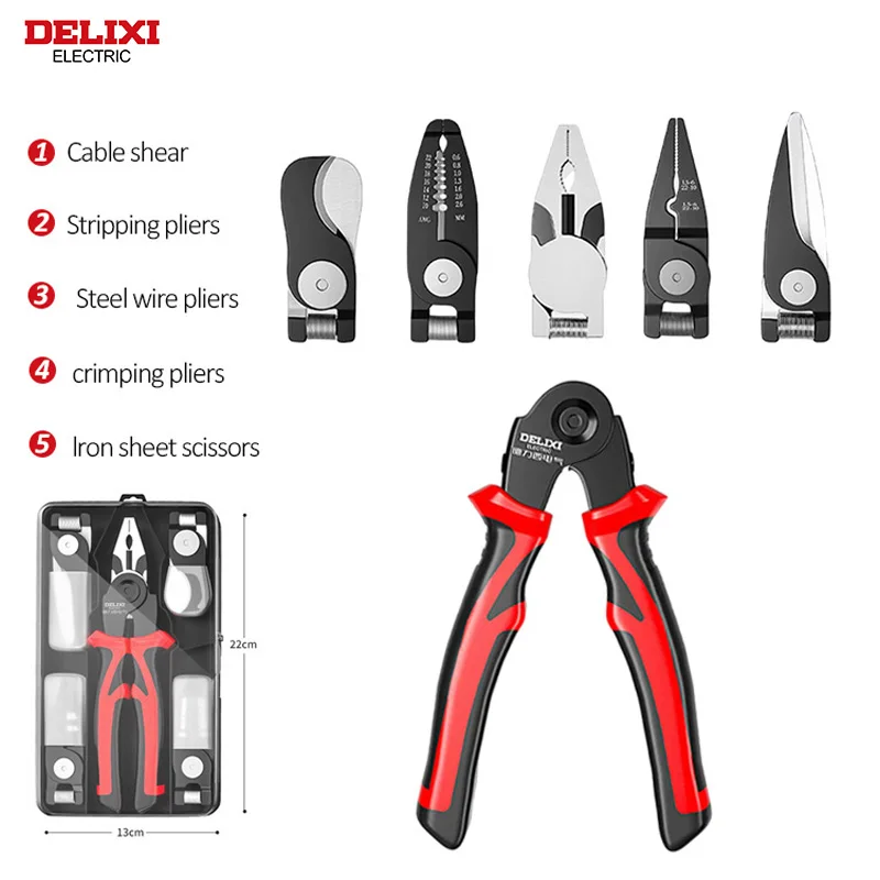 DELIXI-ELECTRIC-5-in-1-Multifunctional-Pliers-Set-Interchangeable-Plier ...