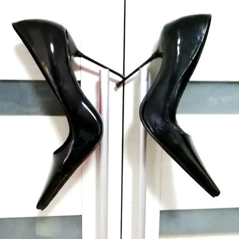 Sexy Metal Stiletto High Heels Pumps Black Patent Leather Pointy Toe 12CM Banquet Shoes Shallow ...