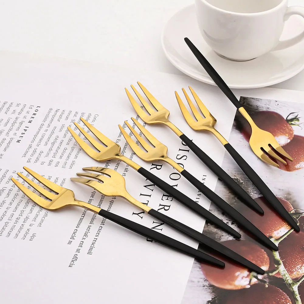 8Pcs-Stainless-Steel-Tea-Forks-Black-Gold-Cake-Fork-Snack-Salad-Coffee ...