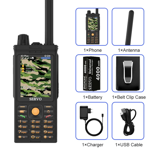 SERVO X3Plus Walkie Talkie Mobile Phone 3SIM Card UHF 400-470MHz Power ...