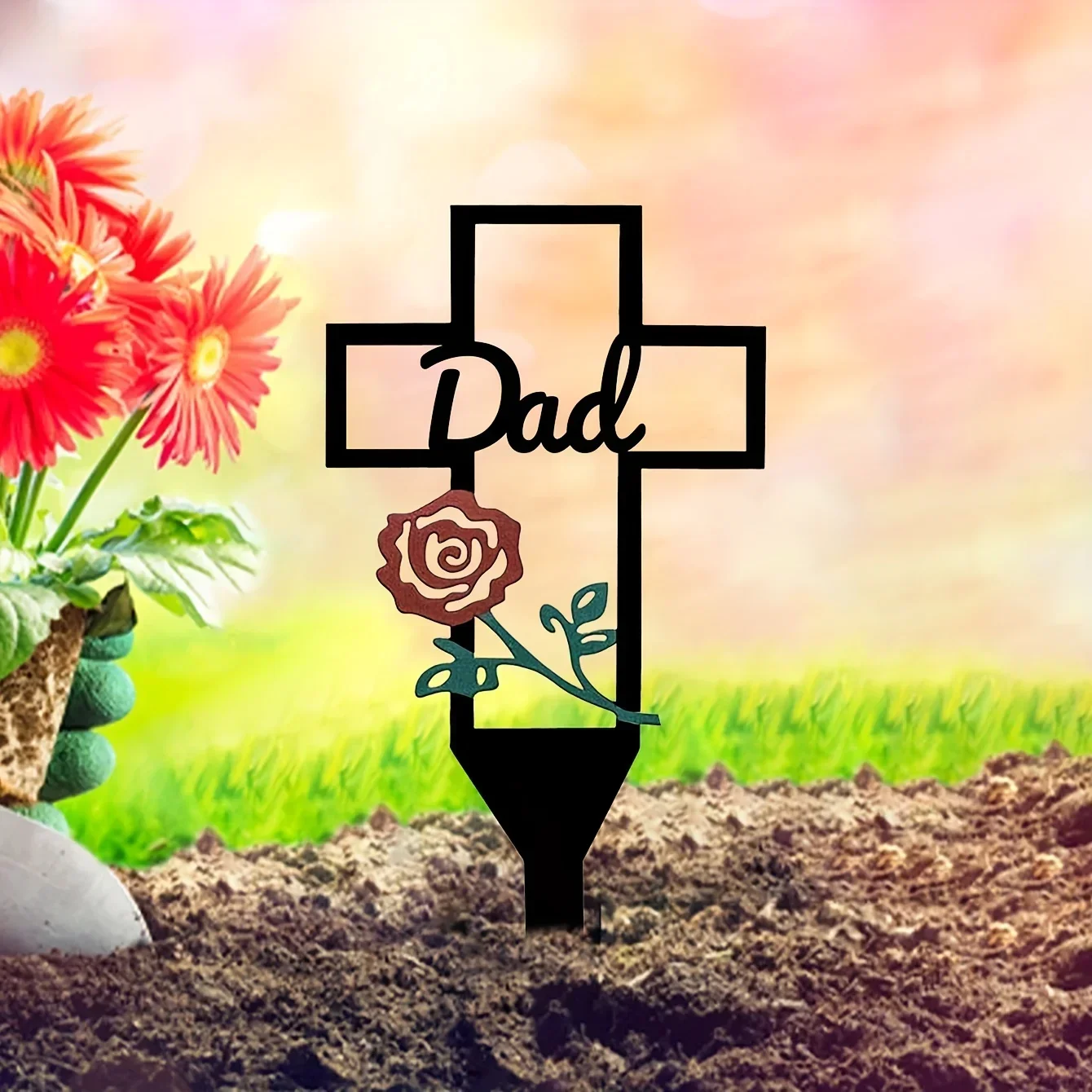 1pc-Metal-Cross-Garden-Stake-Cemetery-Memorial-Cross-Stake-For-Dad-Mom ...