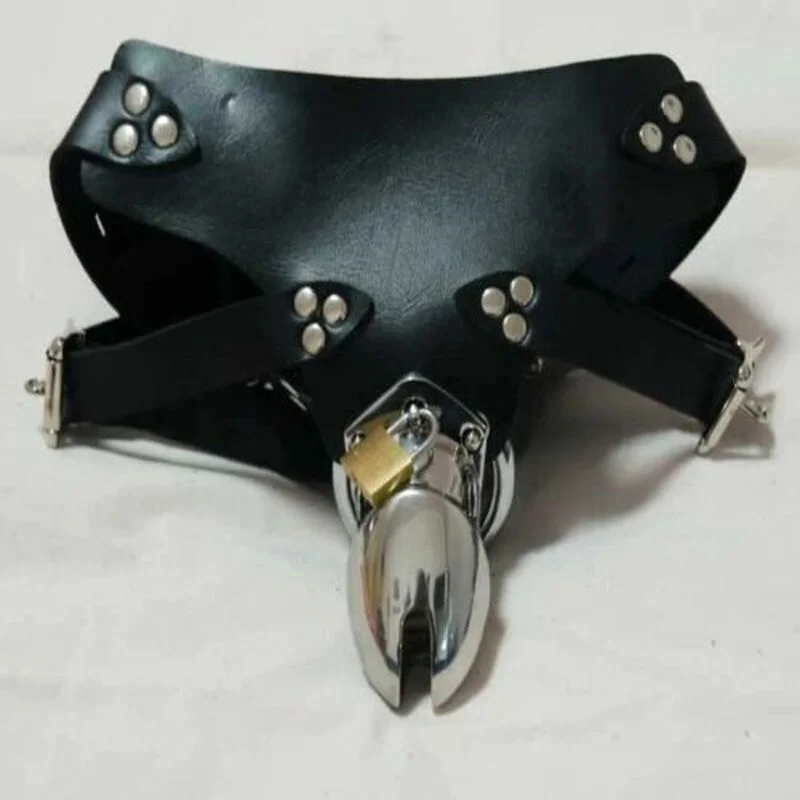 PU-Leather-Chastity-Pant-Male-Metal-Chastity-Cage-Device-Chrome-Plated ...