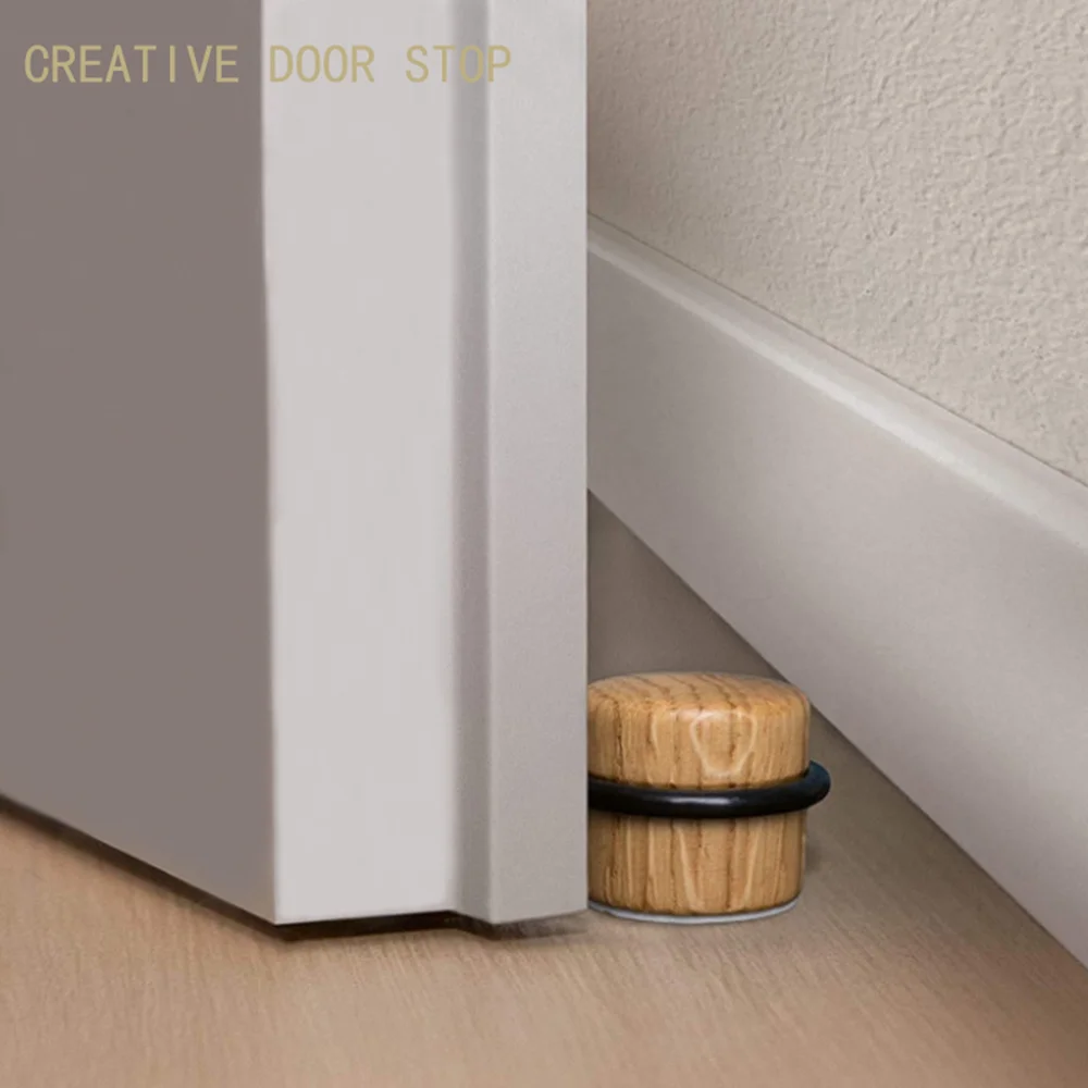 Door Stopper Wood Cylindrical Floor Mount Door Stop Bumper Non-magnetic ...