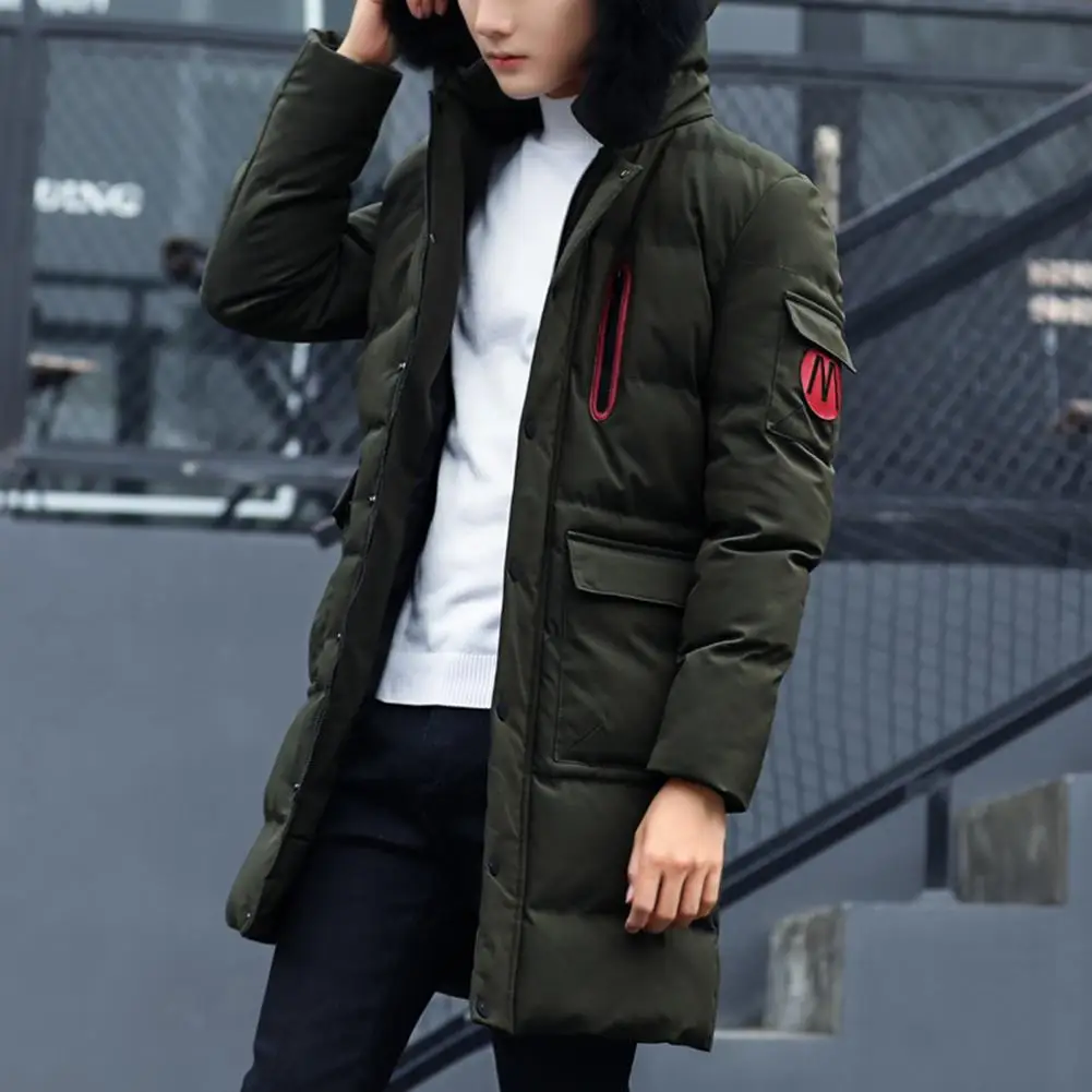 Men's Winter Hooded Jacket Solid Color Long Sleeve Detachable Faux Fur ...