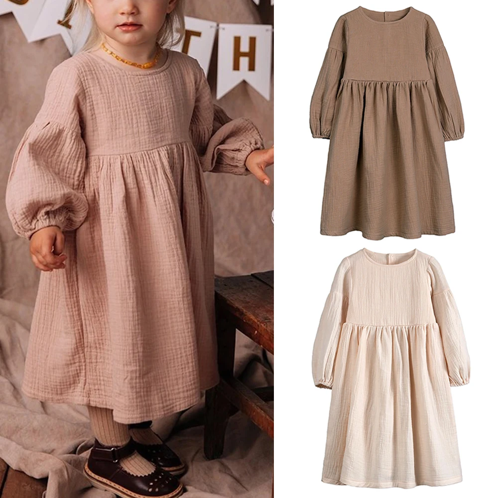 Sprint-Autumn-Children-Dress-For-Girl-Solid-Long-Sleeve-Rural-Princess ...