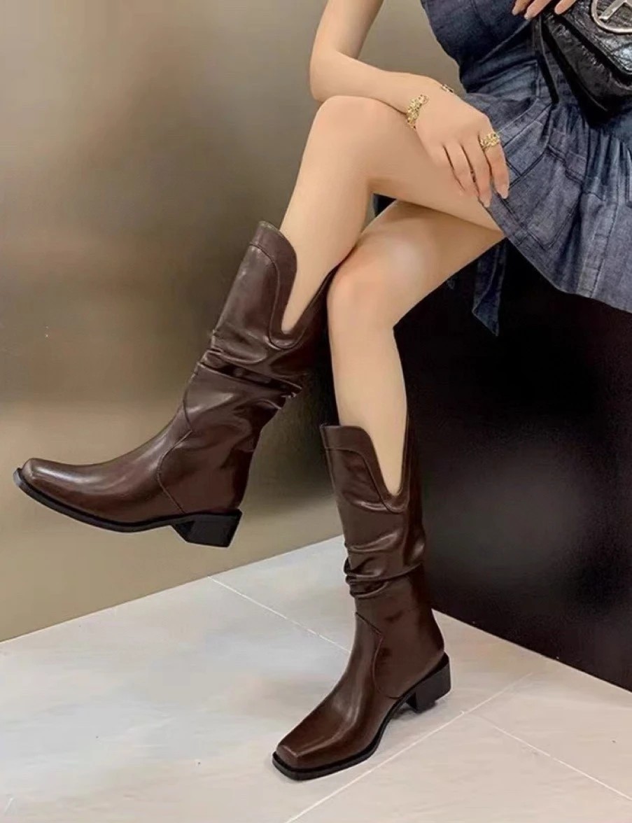 Botas-vaqueras-holgadas-de-piel-de-vaca-para-mujer-forro-de-piel-de ...