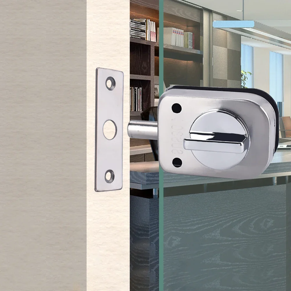 Glass-Door-Lock-Stainless-Steel-Silver-For-Bathroom-Balcony-Latch-Punch ...