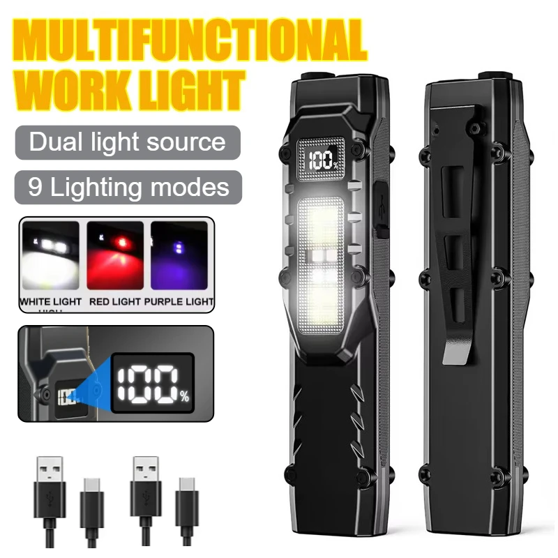 New Tactical Flashlight double-Light Source Ultra-Thin EDC Rechargeable ...