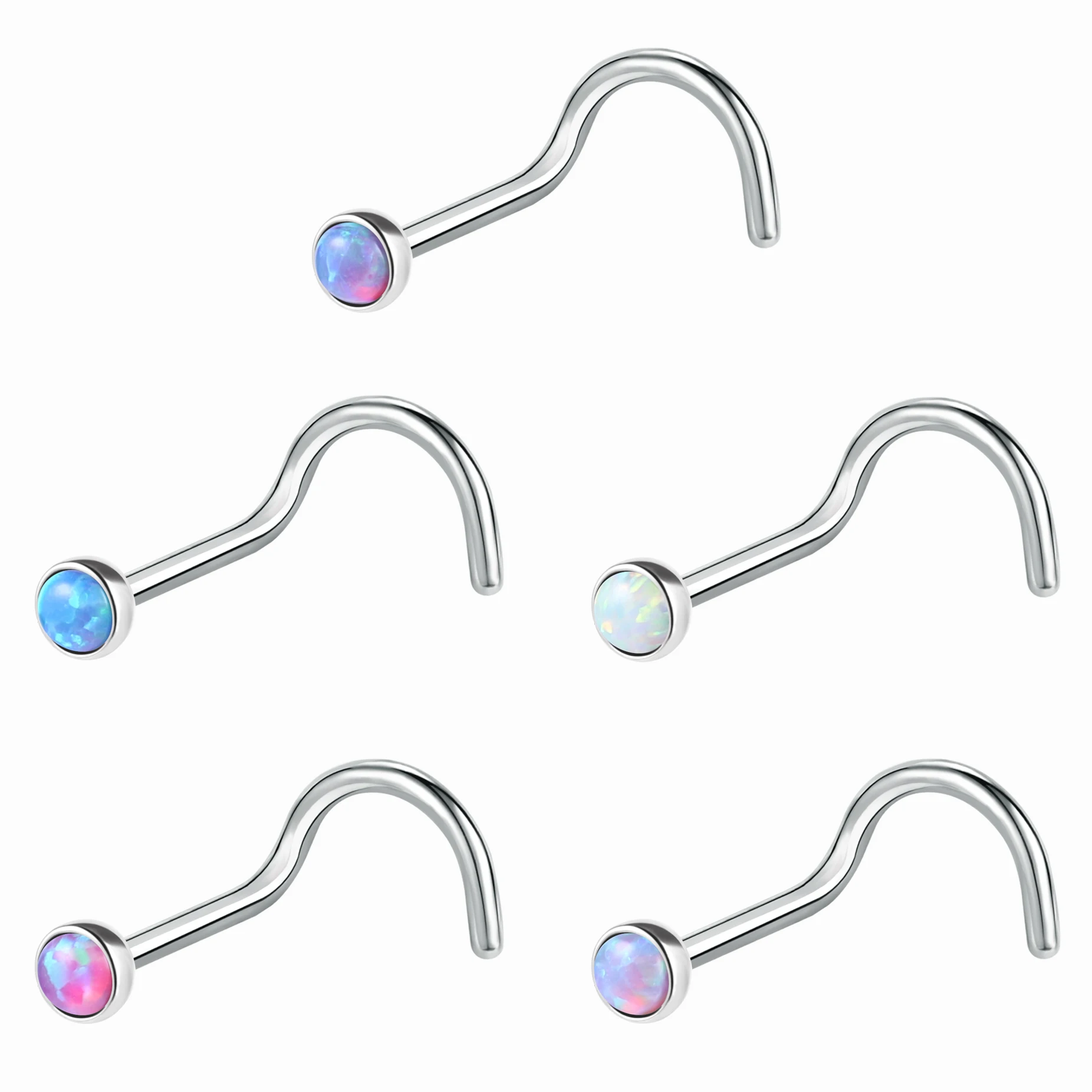 AOEDEJ-18-20G-3-5PCS-Opal-Stone-Nose-Studs-Piercing-Set-Stainless-Steel ...