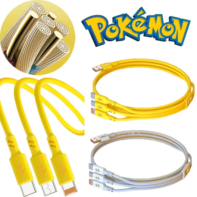 Pokemon-Pikachu-One-Drag-Three-Data-Cable-Micro-USB-Type-C-Fast ...