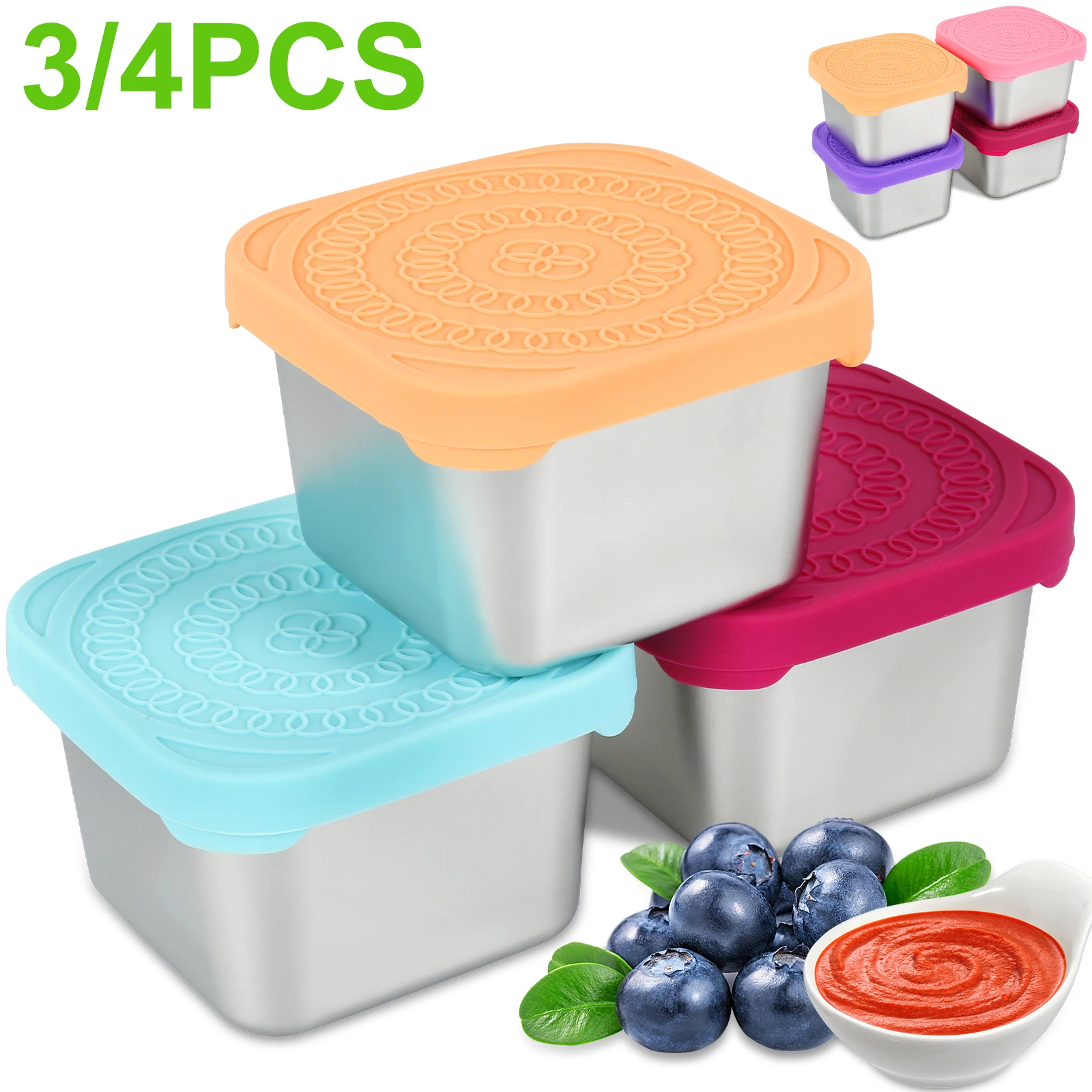 3-4Pcs-Stainless-Steel-Snack-Containers-Including-Silicone-Lids-6oz ...