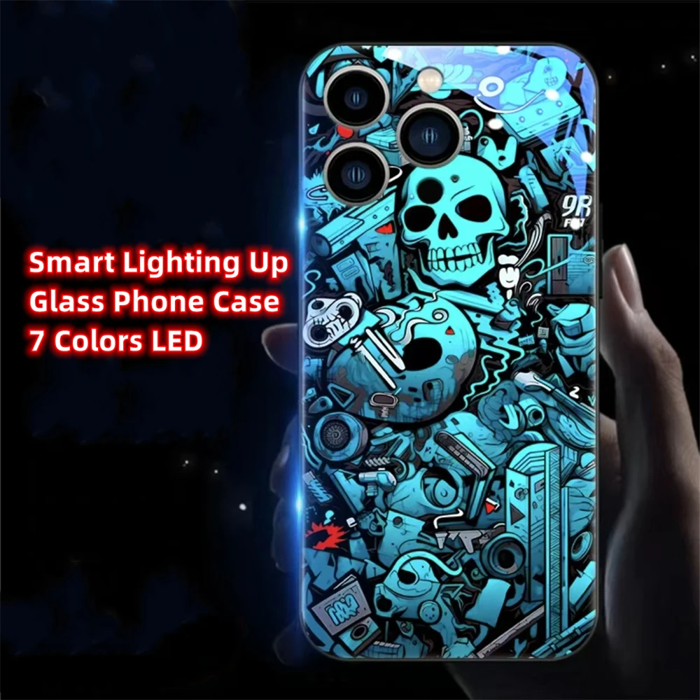 Graffiti-Skeleton-Luminous-Glass-LED-Call-Light-Up-Flash-Phone-Case-For ...