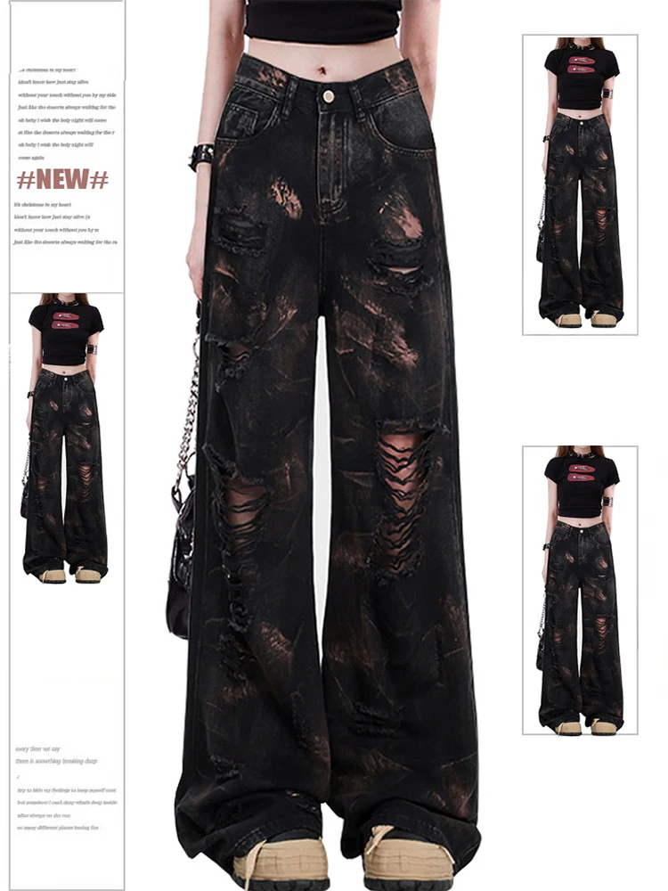 Women-s-Black-Gothic-Y2k-Ripped-Jeans-Baggy-Harajuku-Denim-Trousers ...