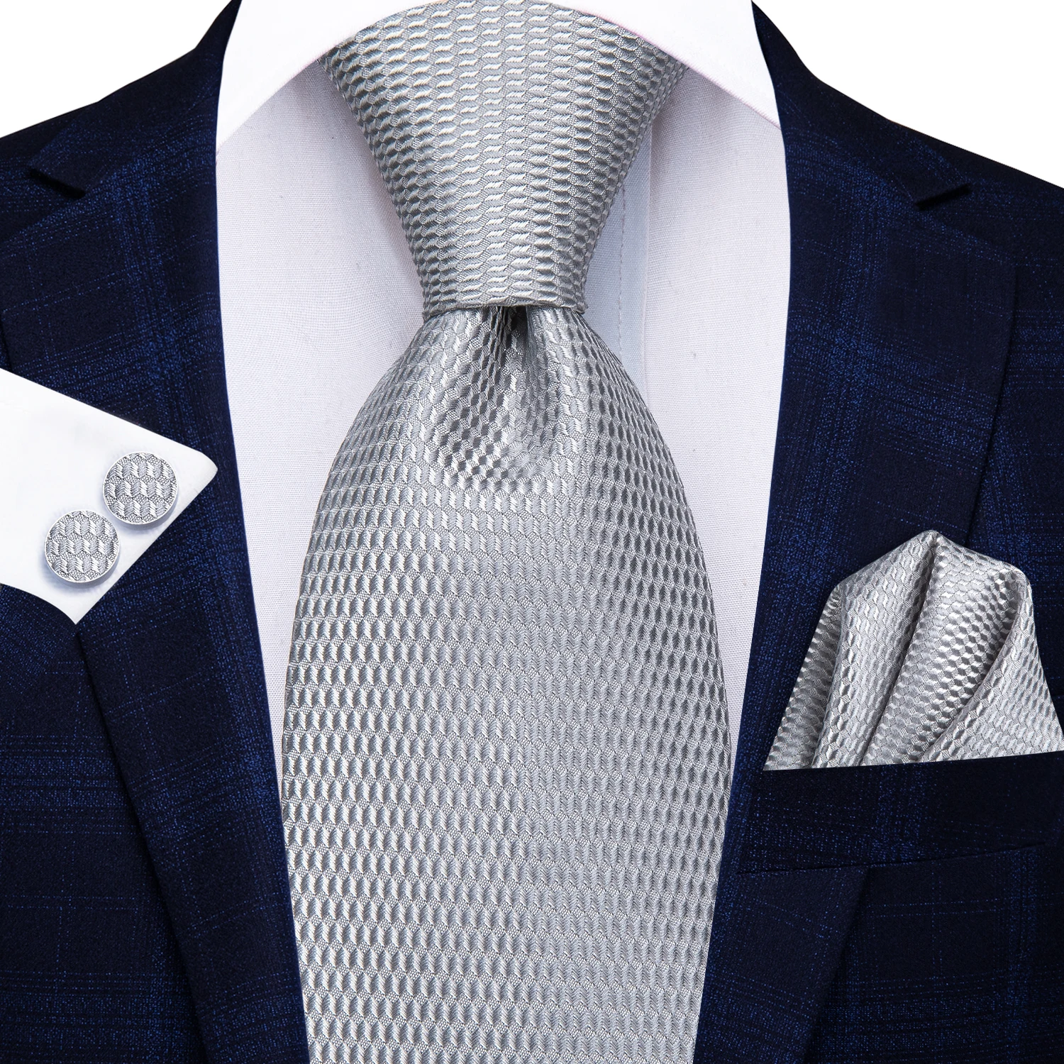 Hi-Tie-Grey-Plaid-Elegant-Men-Tie-Jacquard-Necktie-Accessory-Daily-Wear ...