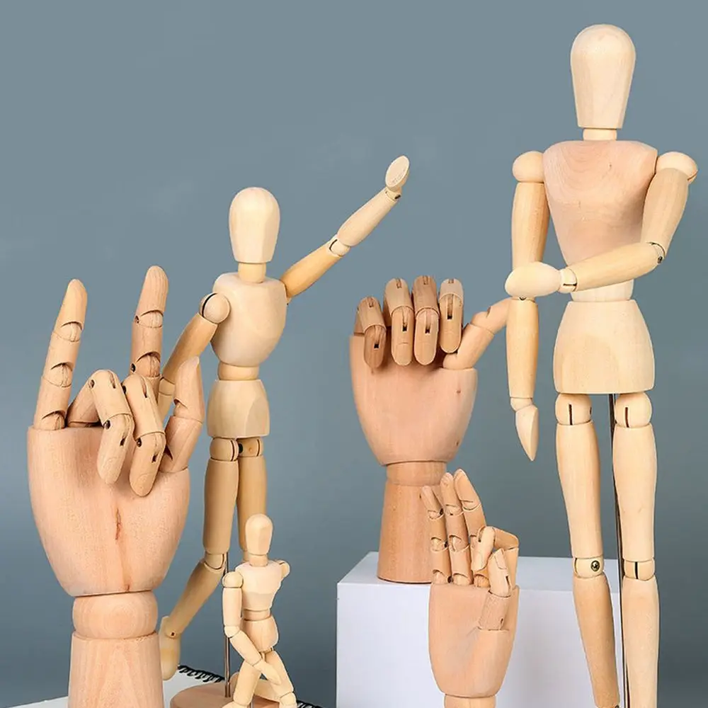 Wooden-Figures-Hand-Figurines-Rotatable-Joint-Hand-Model-Drawing-Sketch ...