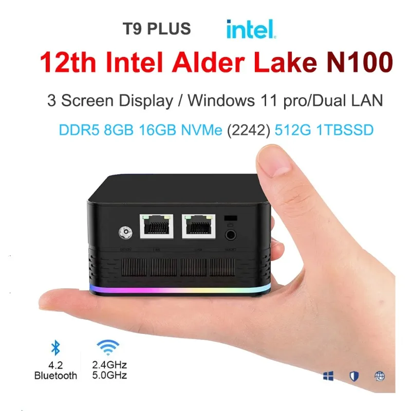T9 Plus Mini PC Intel Alder Lake N100 8GB/16GB DDR5 256/512GB/1TB Windows 11 Pro Pocket Computer ...