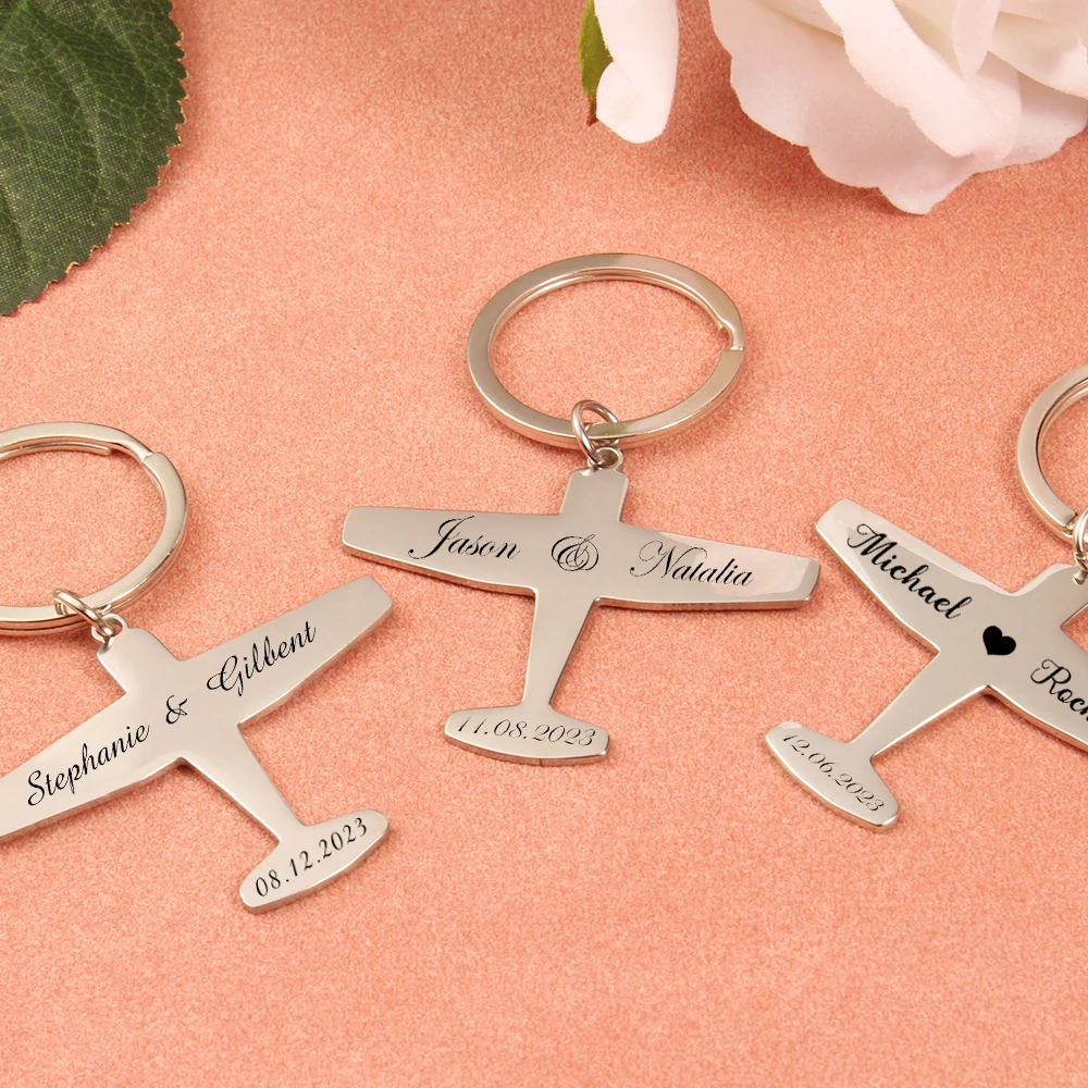 Personalized-Name-Date-Plane-Keychain-Engrave-Stainless-Steel-Airplane ...