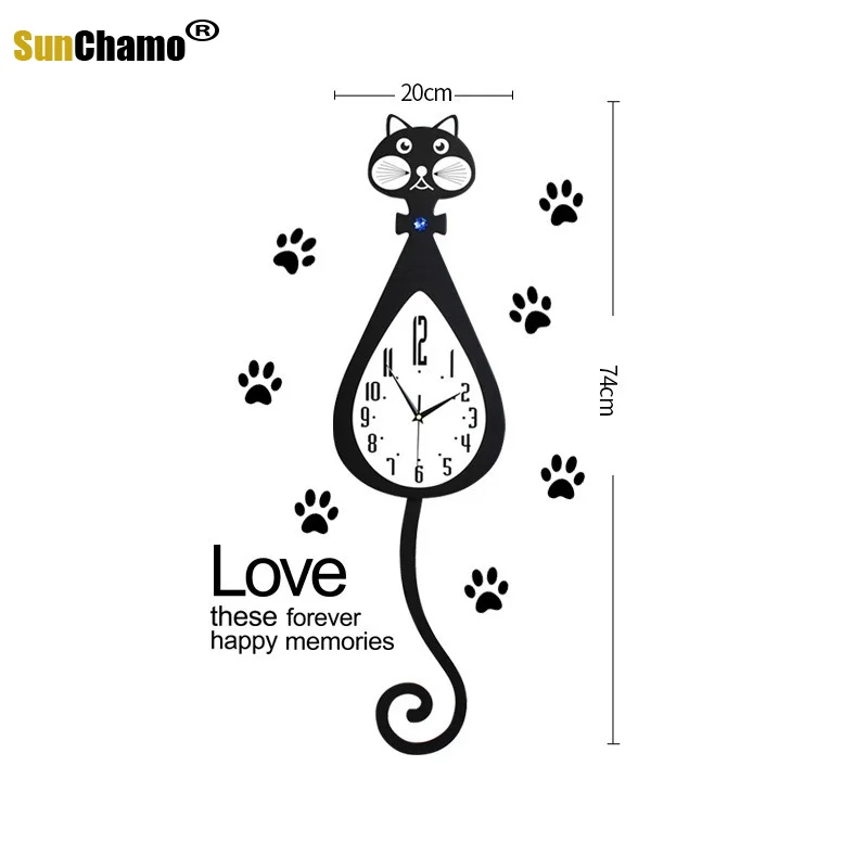 Black And White Cat Cartoon Clock