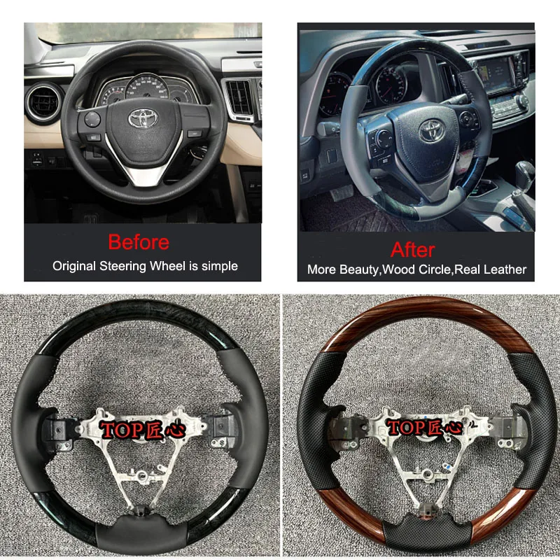 For-Toyota-RAV4-XA50-2014-2019-Wood-Resin-Steering-Wheel-Perforated ...