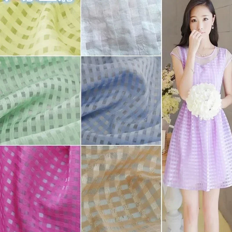 Organza Fabric Plaid Chiffon Hollow-out By The Meter for Clothes Skirts ...