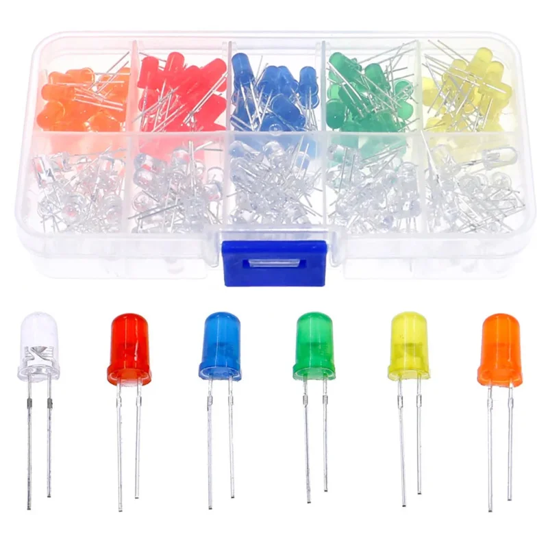 200pcs F5 5mm LED Diode Light Round Bright White Yellow Red Green Blue ...