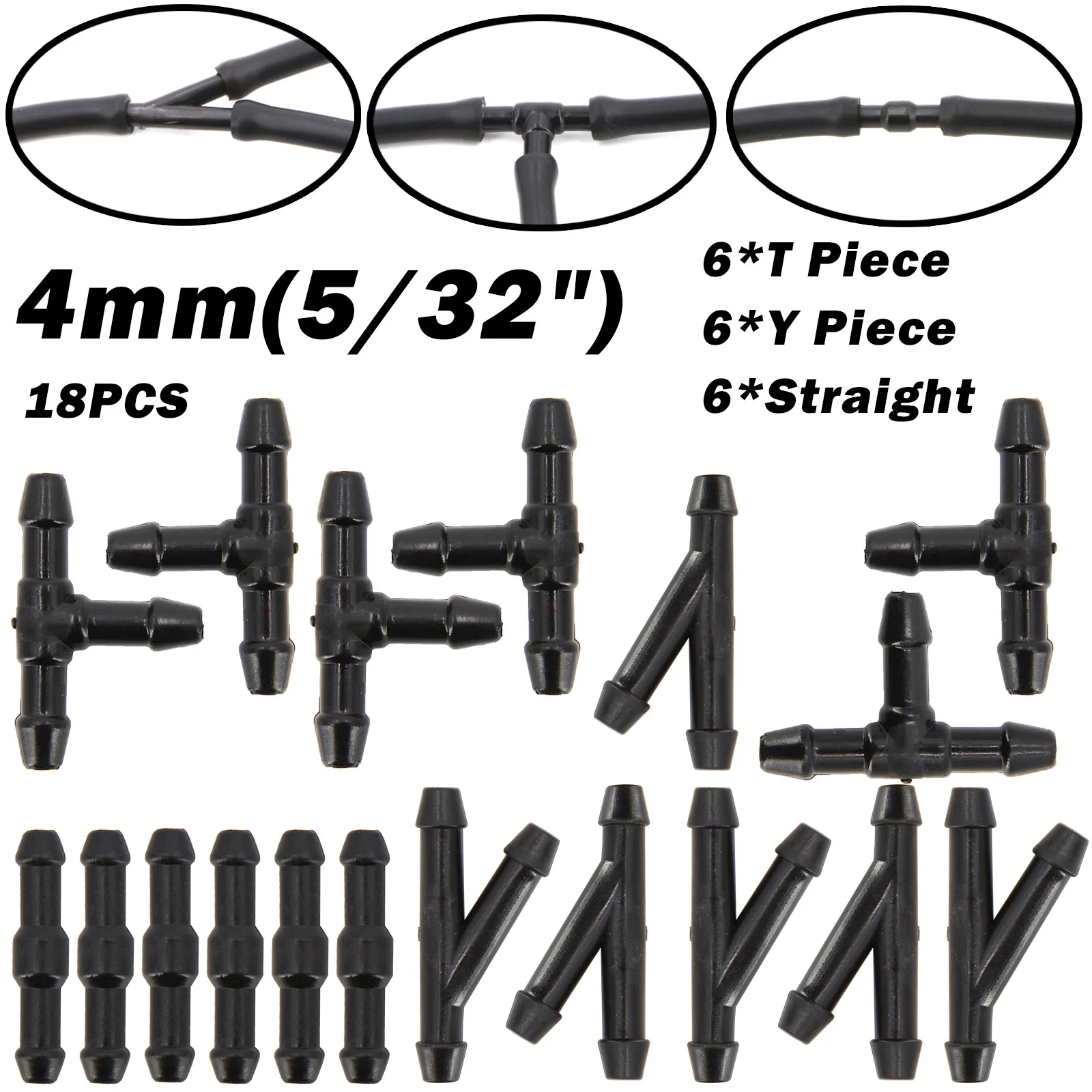 18Pcs Universal Wiper Washer Nozzle Hose Tubing Joiner Pipe Connector T ...