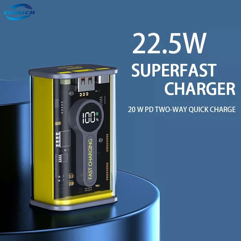 아이폰 삼성 샤오미 휴대용 외장 보조 배터리 팩, 10000mAh 투명 미니 파워 뱅크, 22.5W 고속 충전 ...