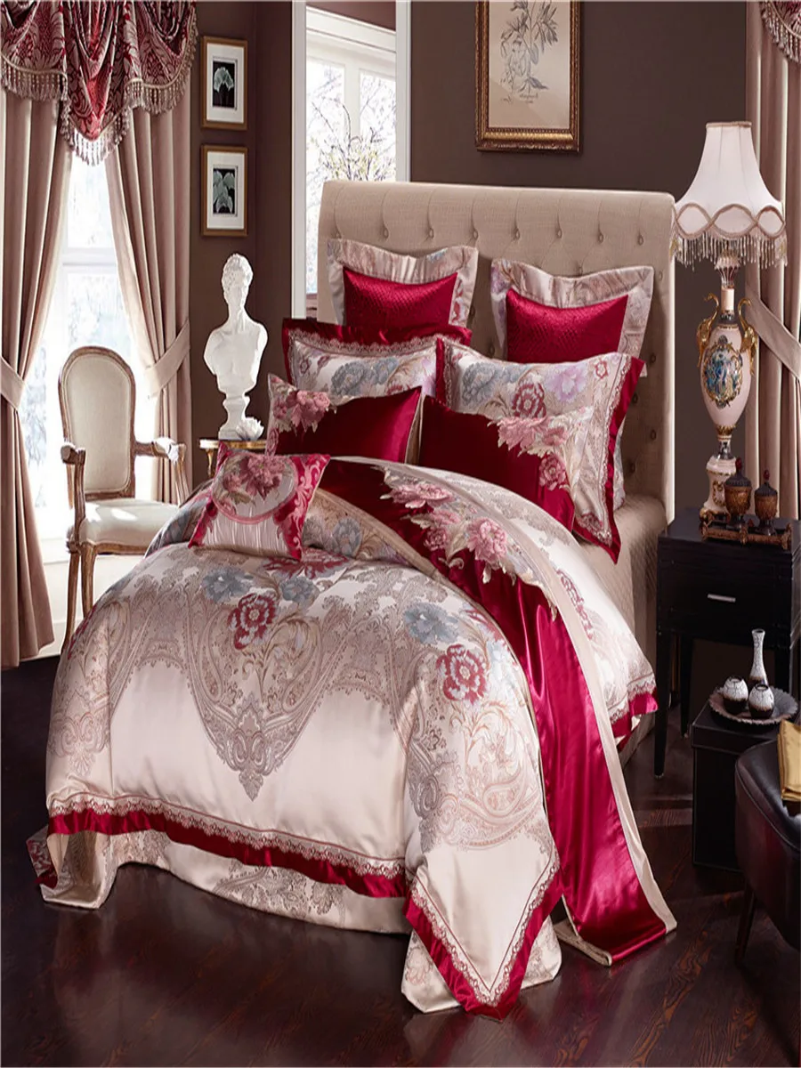 4/6/10pcs Oriental Luxury Cotton Satin Royal Bedding Set Queen King ...
